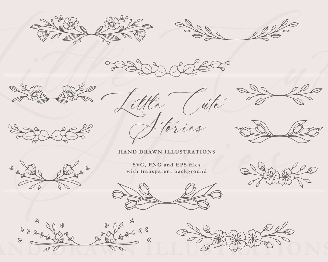 Flowers Separators SVG Bundle, Flower Branches PNG, Botanical Hand Drawn Illustrations, Vector ...