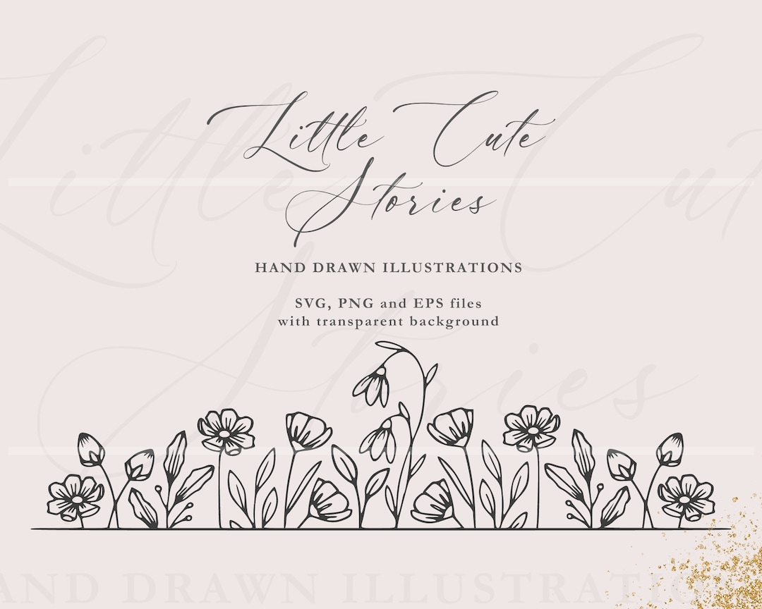 Flower Border SVG, Flowers Line PNG, Hand Drawn Wildflower Border ...