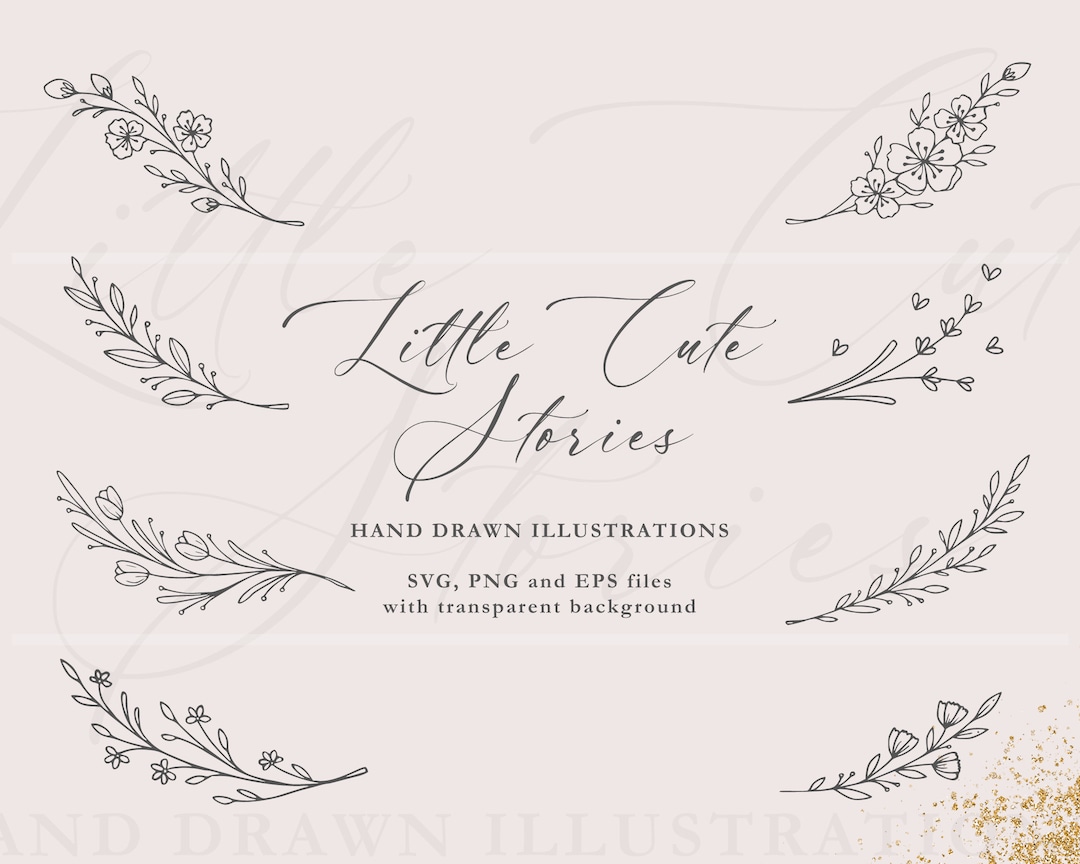 Flowers Separators SVG, Flower Branches PNG, Botanical Hand Drawn ...