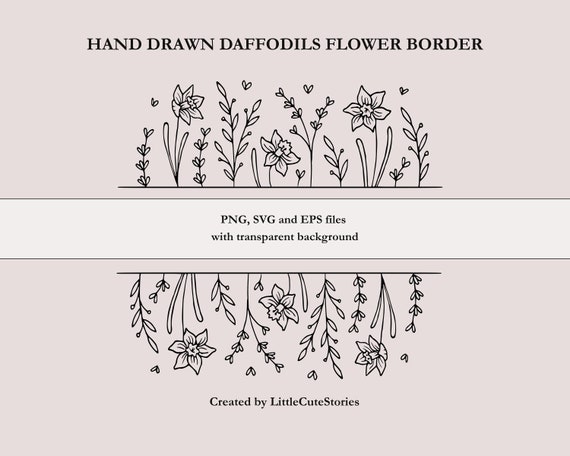 Split Floral Border Frame Twigs Edge Daffodils Flowers - Etsy