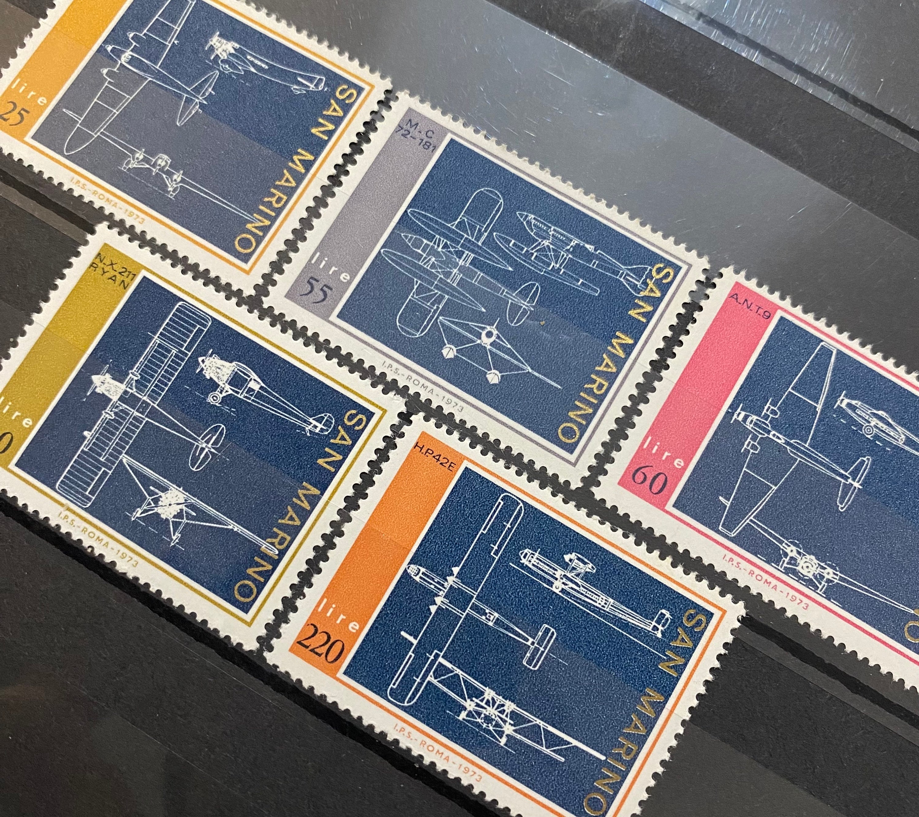 PLOTTING AIRPLANES Scratches, Complete Postage Stamps Series San Marino ...