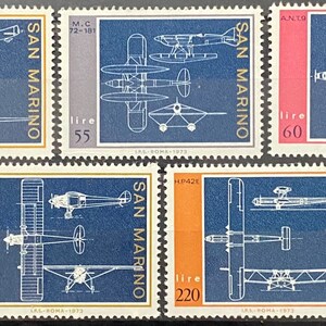 PLOTTING AIRPLANES Scratches, Complete Postage Stamps Series San Marino ...