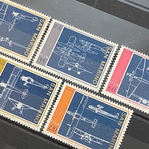 PLOTTING AIRPLANES Scratches, Complete Postage Stamps Series San Marino ...