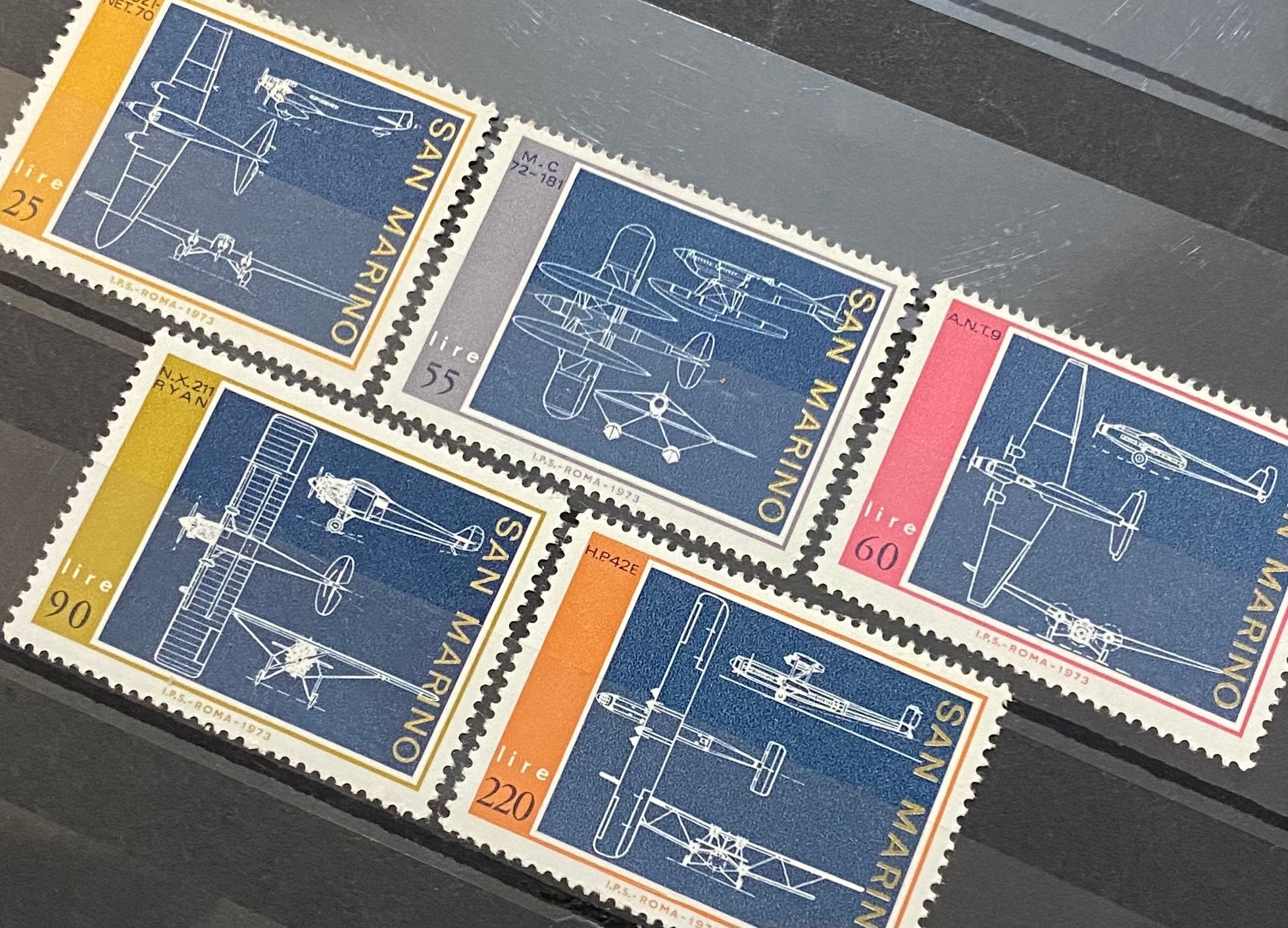 PLOTTING AIRPLANES Scratches, Complete Postage Stamps Series San Marino ...