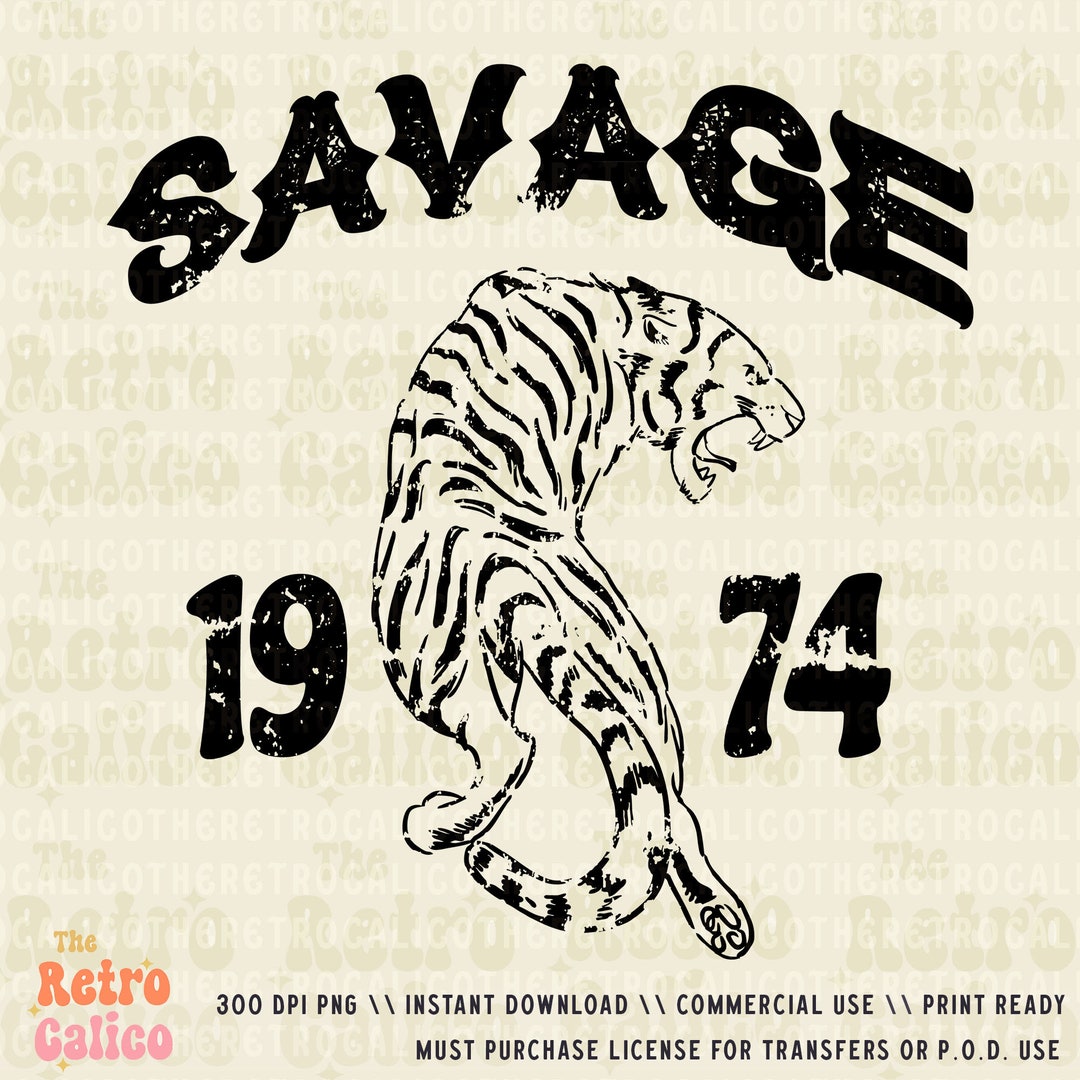 Savage Tiger Retro Style Png, Retro Style Shirt Png, Retro Style Png ...