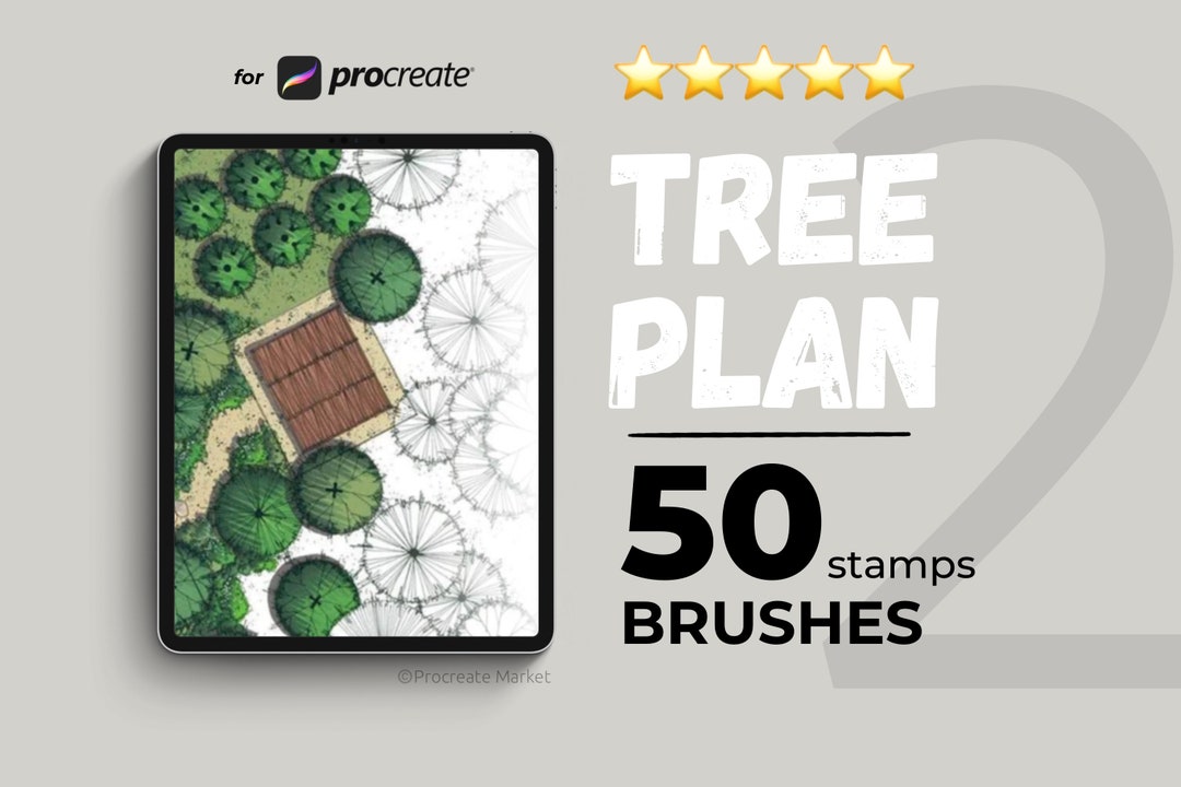 50 Procreate Tree Brushes, Tree Stamp Set, Procreate Brush Pack, Landscape Element Brush ...