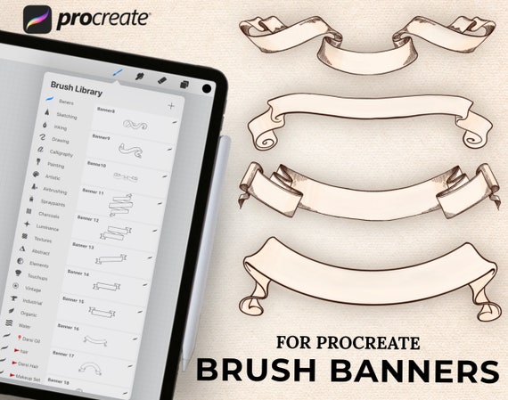 21 Procreate Banner Stamp Ribbon Stamp Procreate Stamp - Etsy