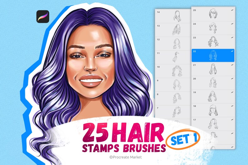 Procreate Hair Stamps Brushes | Procreate Portrait | Hairstyle ...