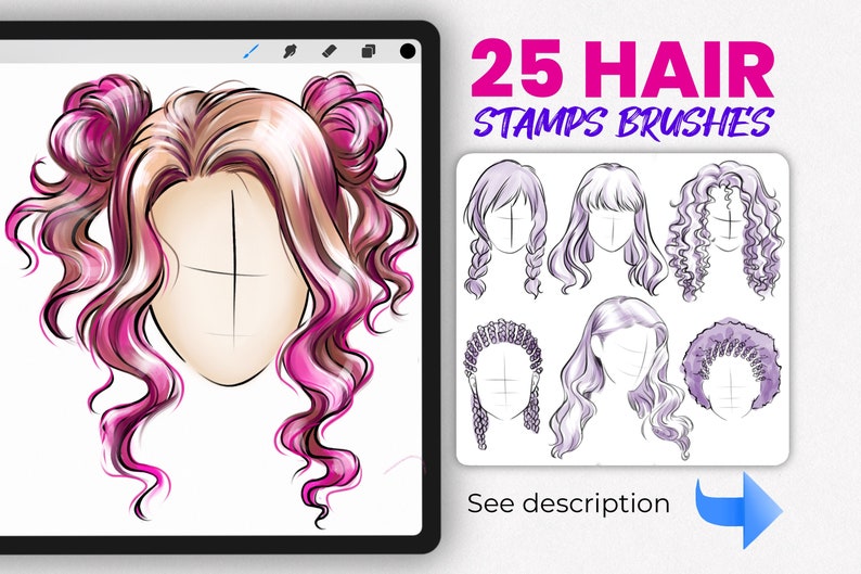 Hairstyle Stamp Brushes | Procreate Hair | Procreate Hair Stamps ...