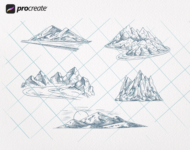 121 Procreate Mountain Stamp Brush, Mountain Silhouette Stamps, Rock ...