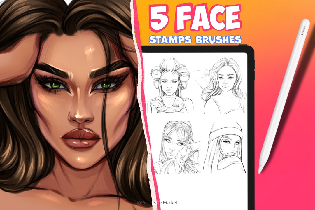 Procreate Female Head Stamps Part -8 | Procreate Woman Head Stamp ...