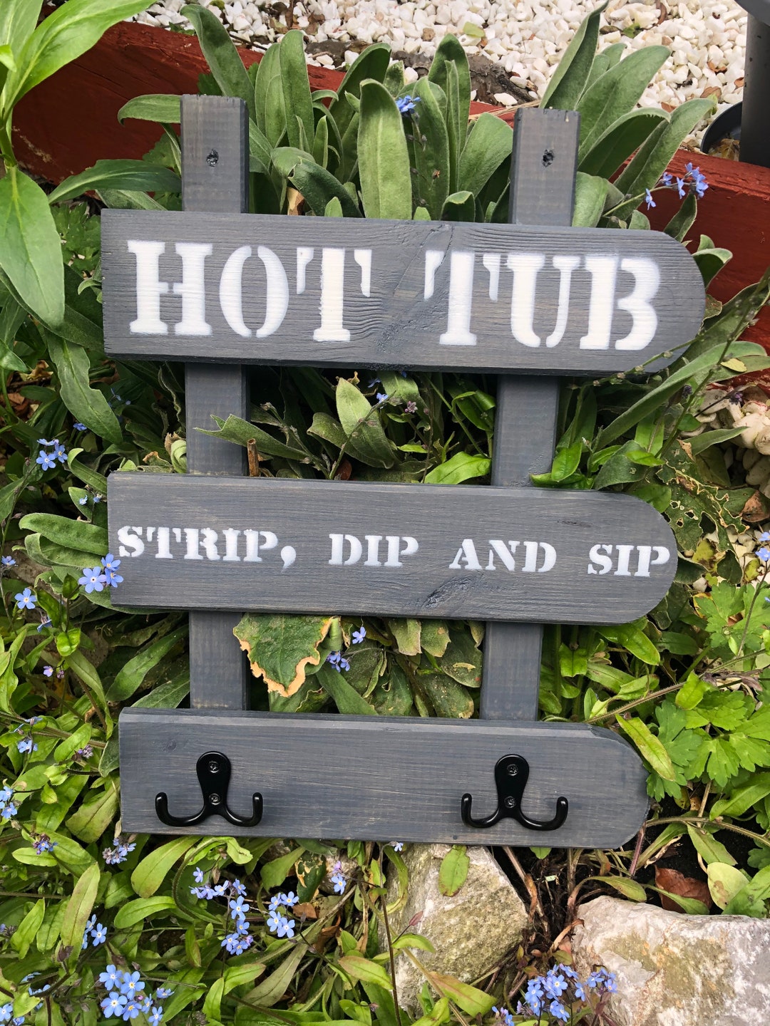 New Wooden Hot Tub Sign With Hooks for Towels,robe Etc, in Grey Lay Z ...