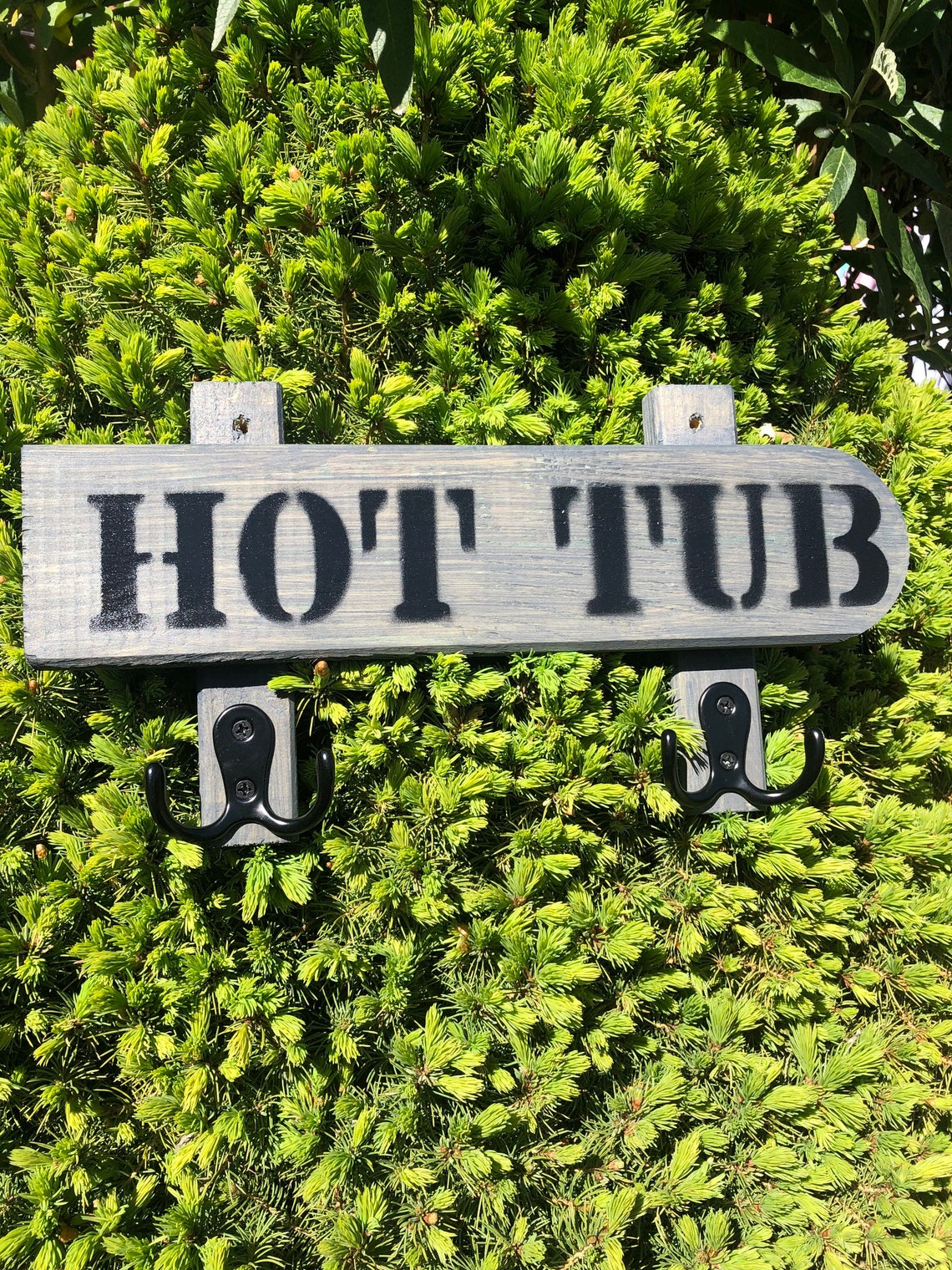 New Grey Rustic Wooden Hot Tub Sign in Grey With Hooks for Towels or ...