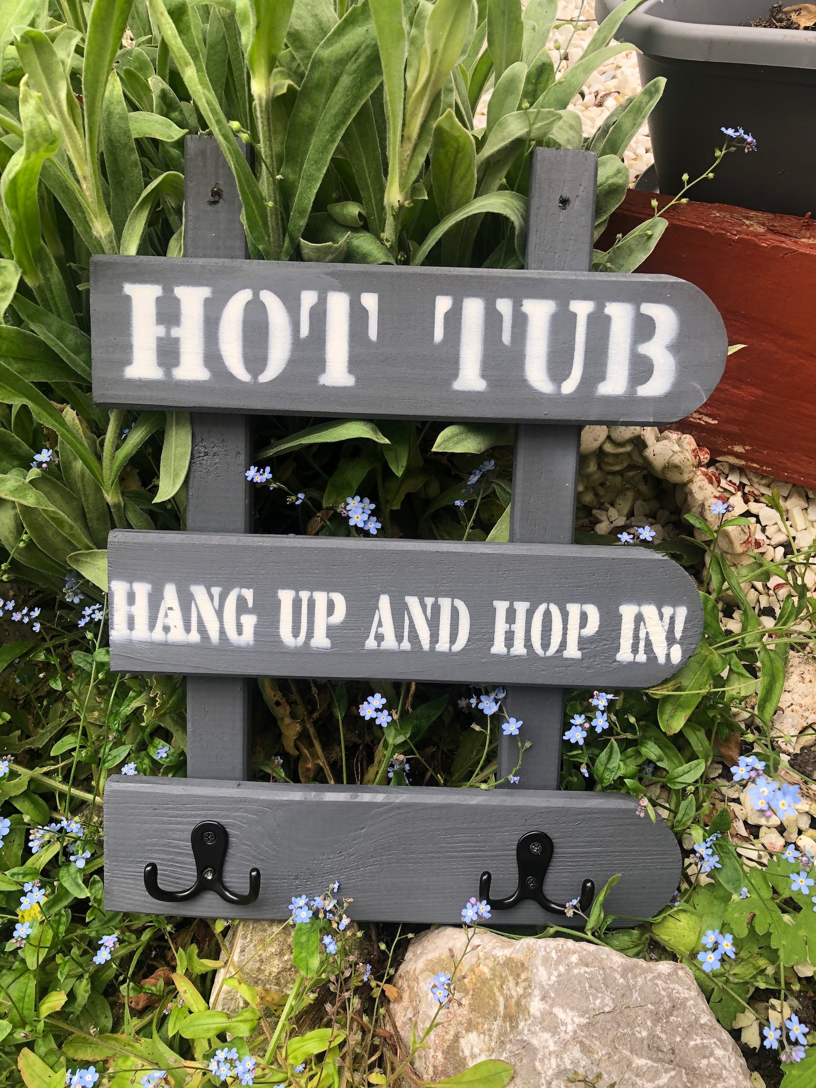 New Grey Hot Tub Sign With Hooks for Towels or Robe Etc, Garden Sign ...