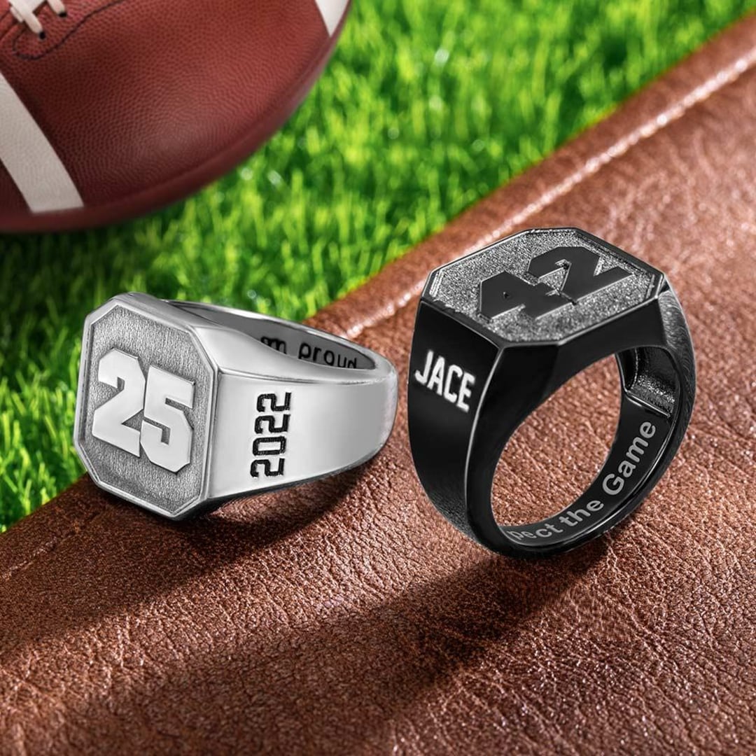 Engraved Number Signet Ring | Sterling Silver 925 Sports Ring - Etsy