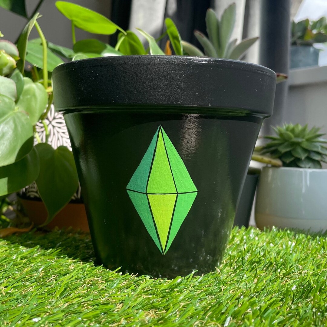 Sims Plumbob Hand Painted Plant Pot. Gamer Plant Lover Present, Unique ...