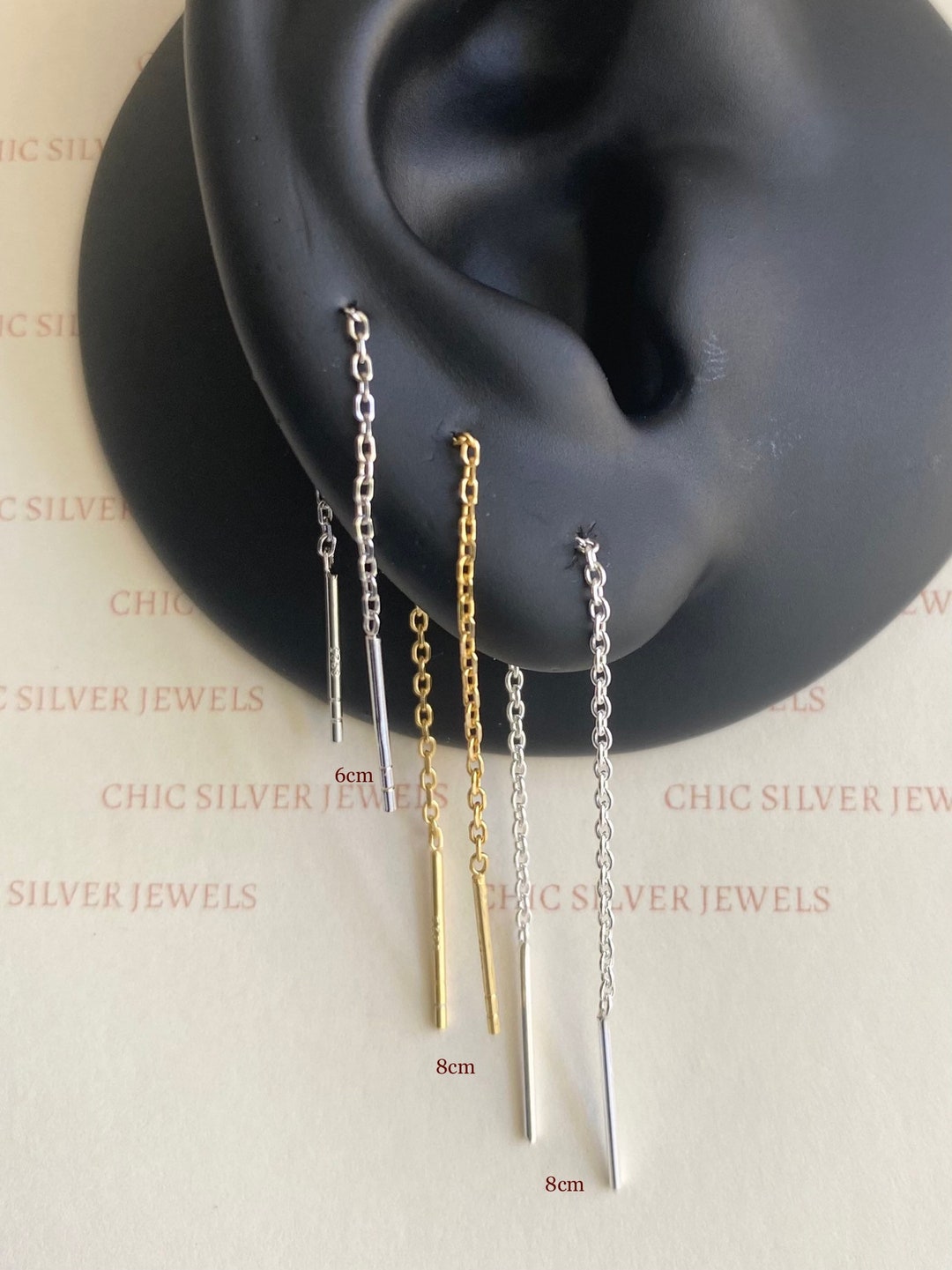 Sterling Silver Earrings, SIMPLE Threader 6cm 8cm Minimalist Dainty ...