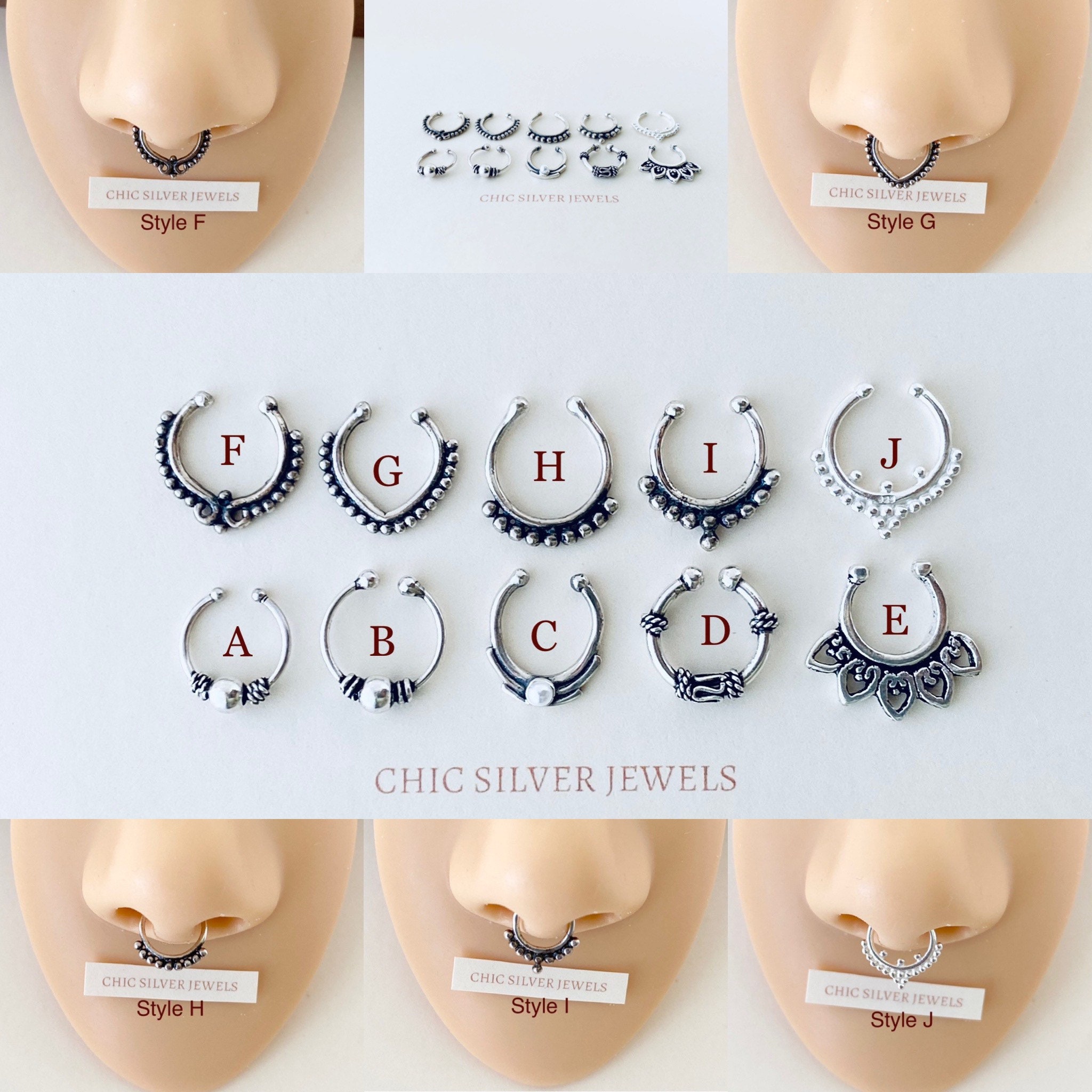 Septum Ring, Fake Faux Clip on No Piercing Non Pierced Nose Cuff ...