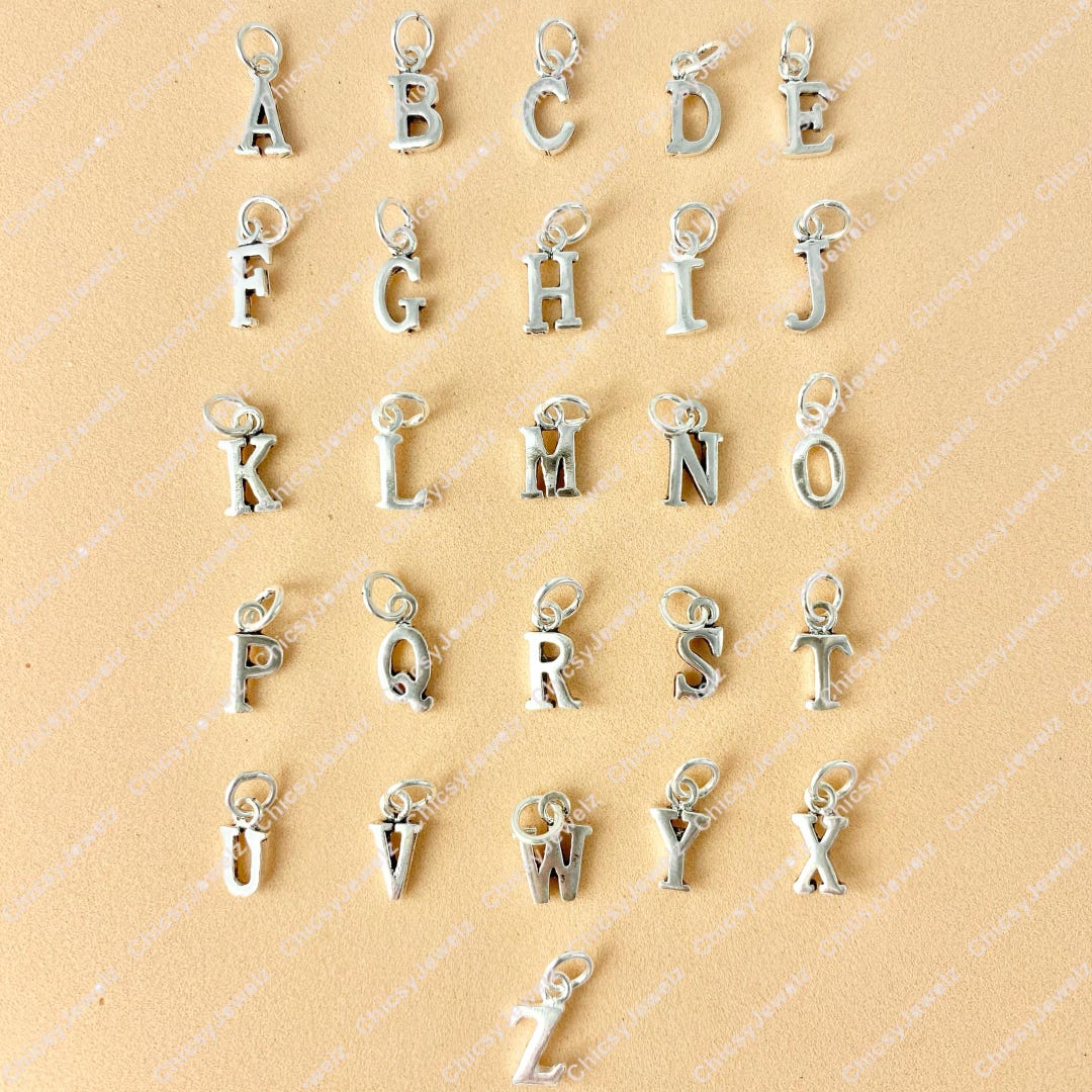 Initial Pendant A-Z Letter Charm Sterling Silver Alphabet Monogram ...