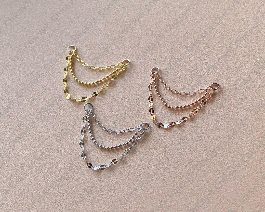 Triple Layer Earring Chain: Sterling Silver, Industrial Conch Helix ...