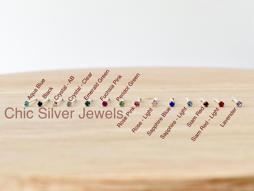 Sterling Silver Nose Bone, 22G TEENY TINY 1mm or 1.5mm Stone Amethyst ...