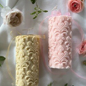 Scroll Pattern Pillar Candle, Elegant Pillar Candle, Tall Pillar ...