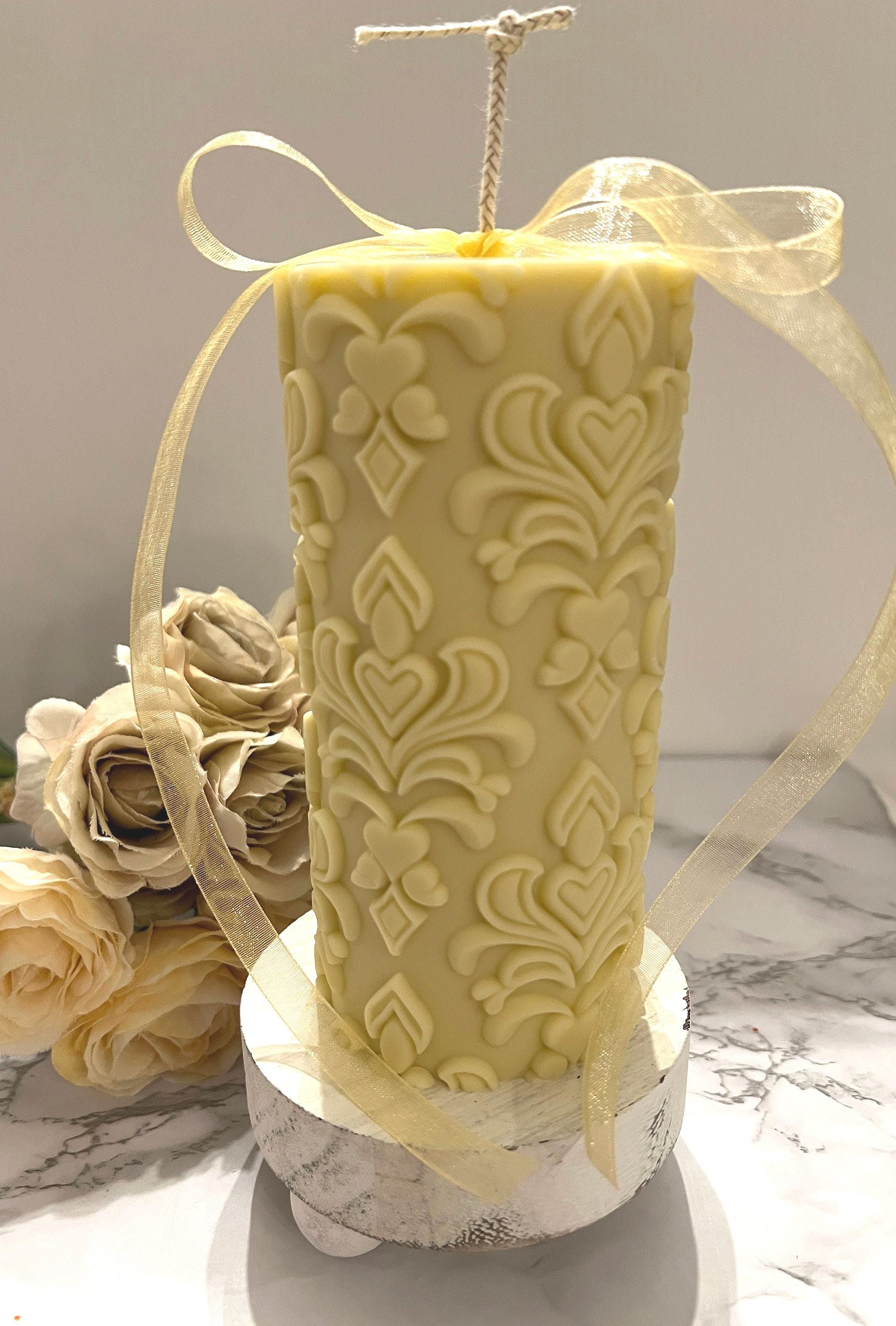 Scroll Pattern Pillar Candle, Elegant Pillar Candle, Raised Pattern ...