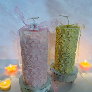 Scroll Pattern Pillar Candle, Elegant Pillar Candle, Tall Pillar ...