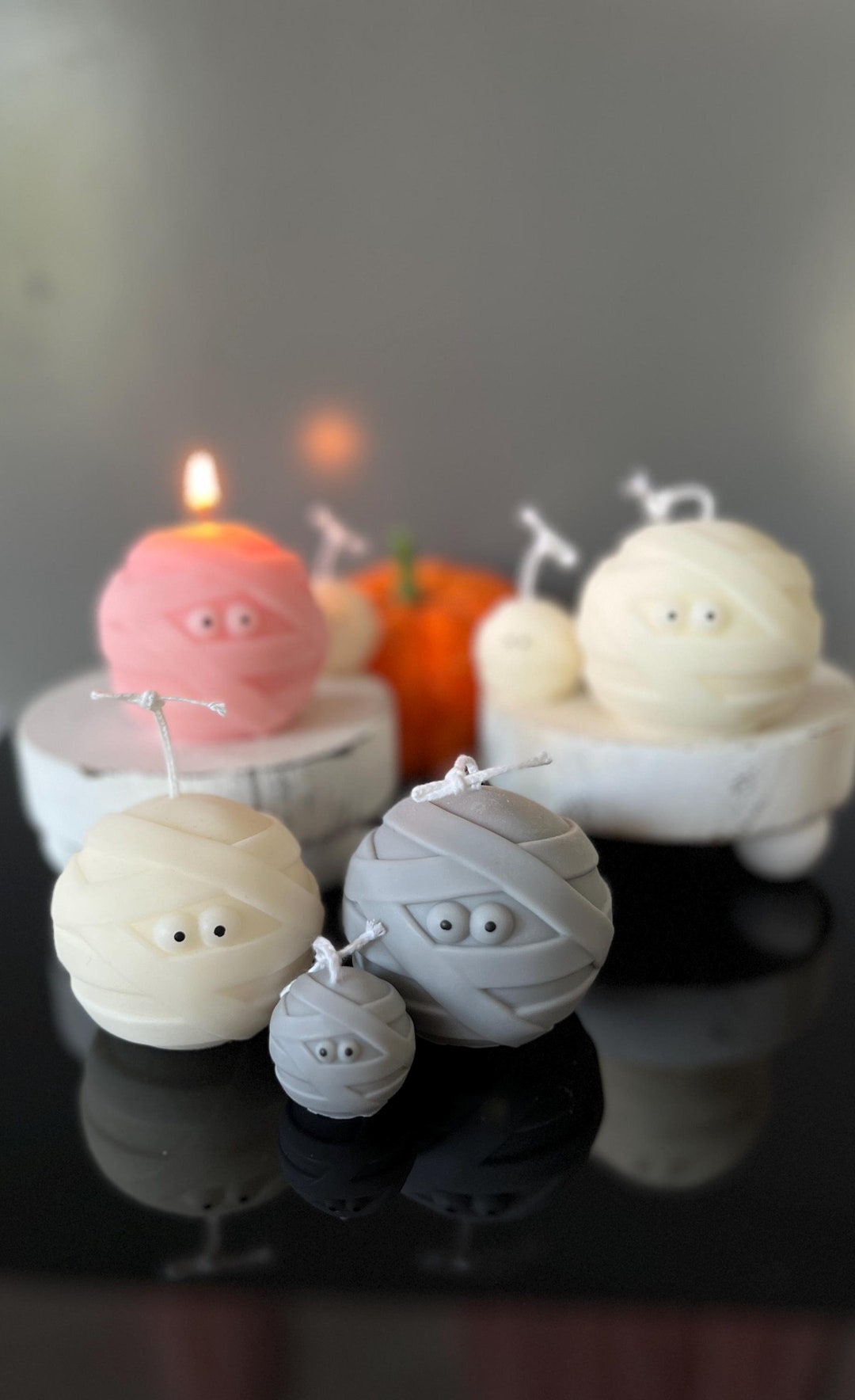 Mummy Candles Set: Halloween Decor, Spooky Candles, Natural Wax - Etsy