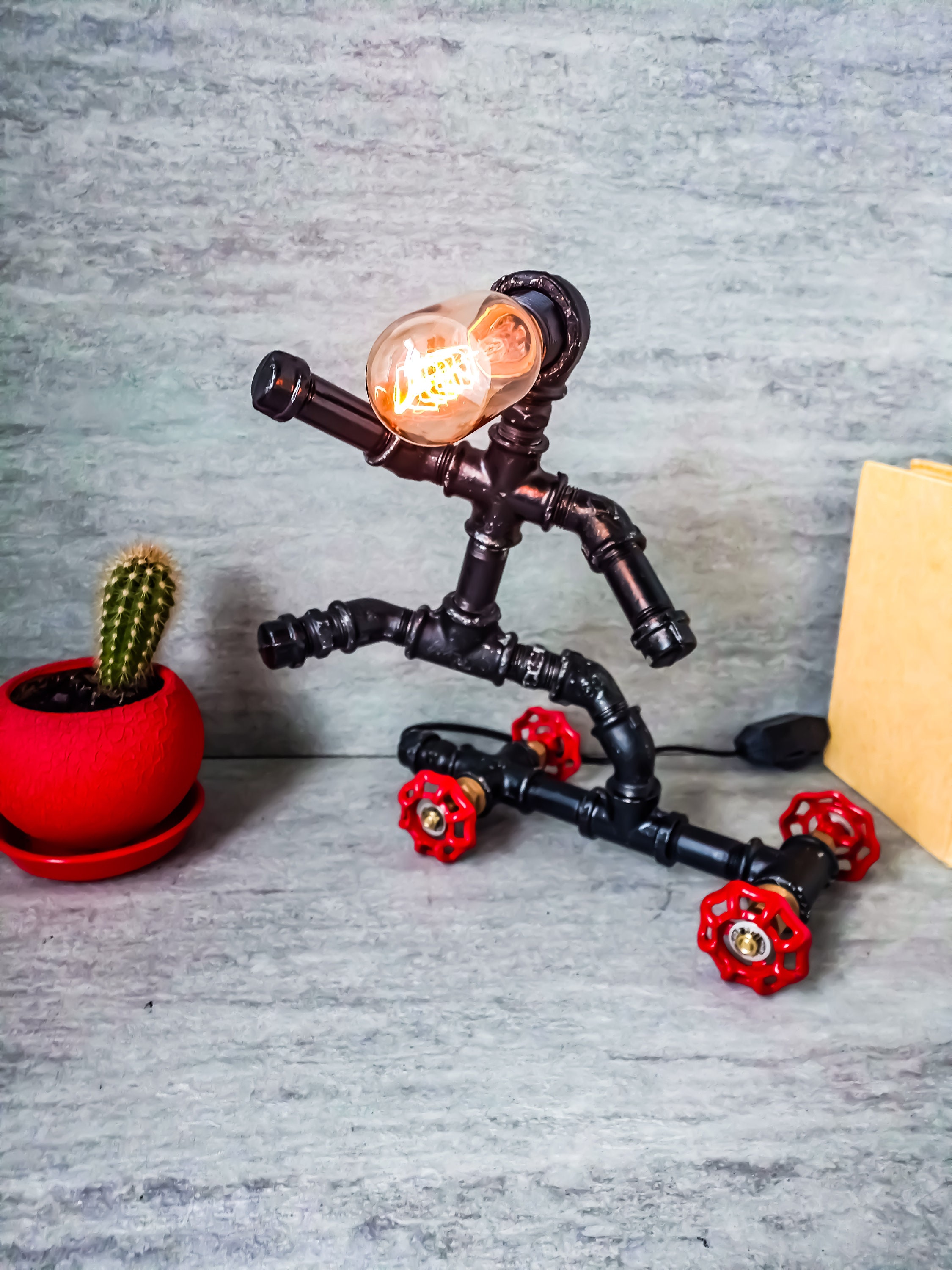 Pipeman Desk Lamp, Robot Lamp, Accent Desk Lamp, Edison Steampunk Lamp ...