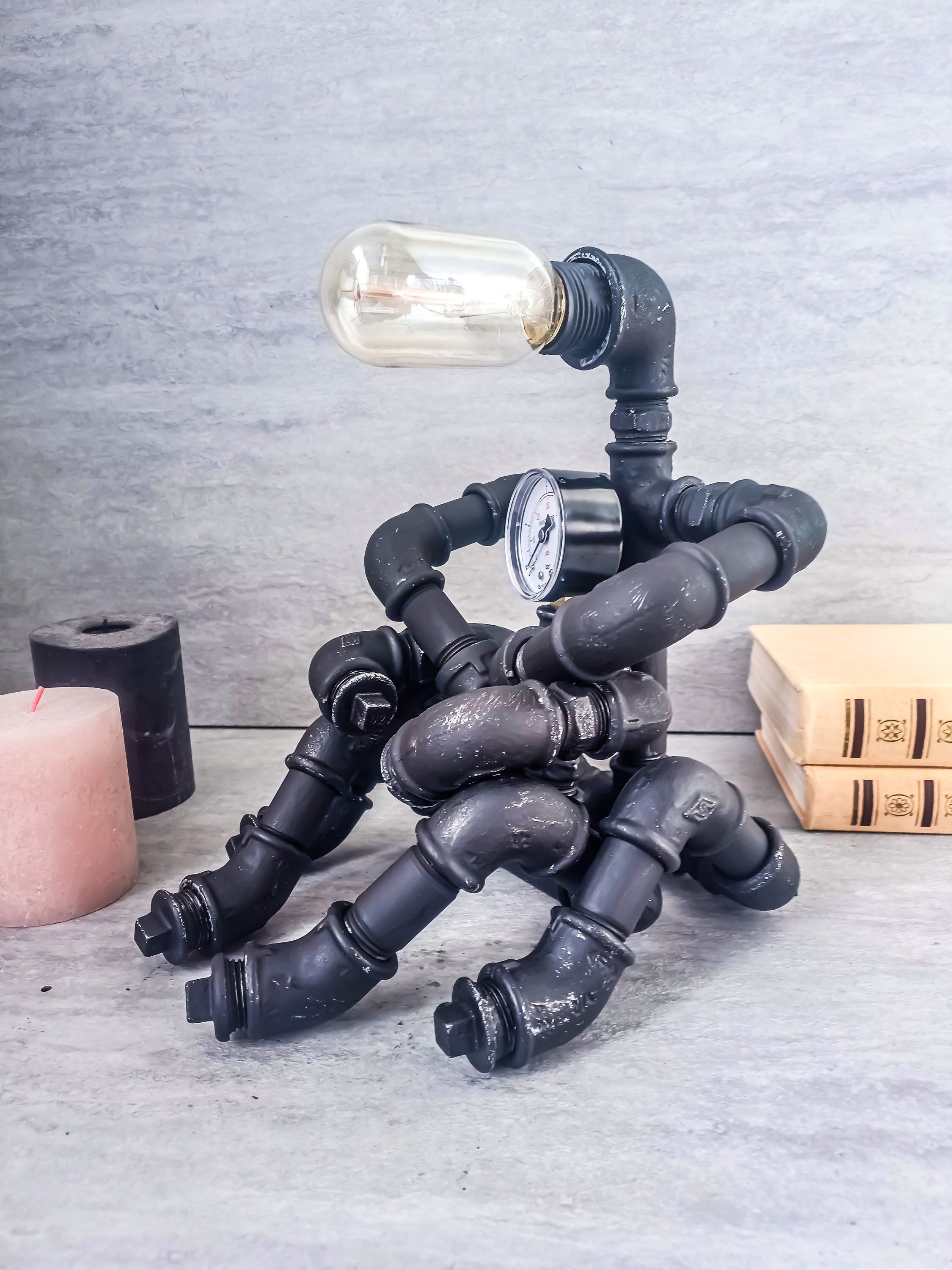 Pipeman Desk Lamp, Robot Lamp, Accent Desk Lamp, Edison Steampunk Lamp ...