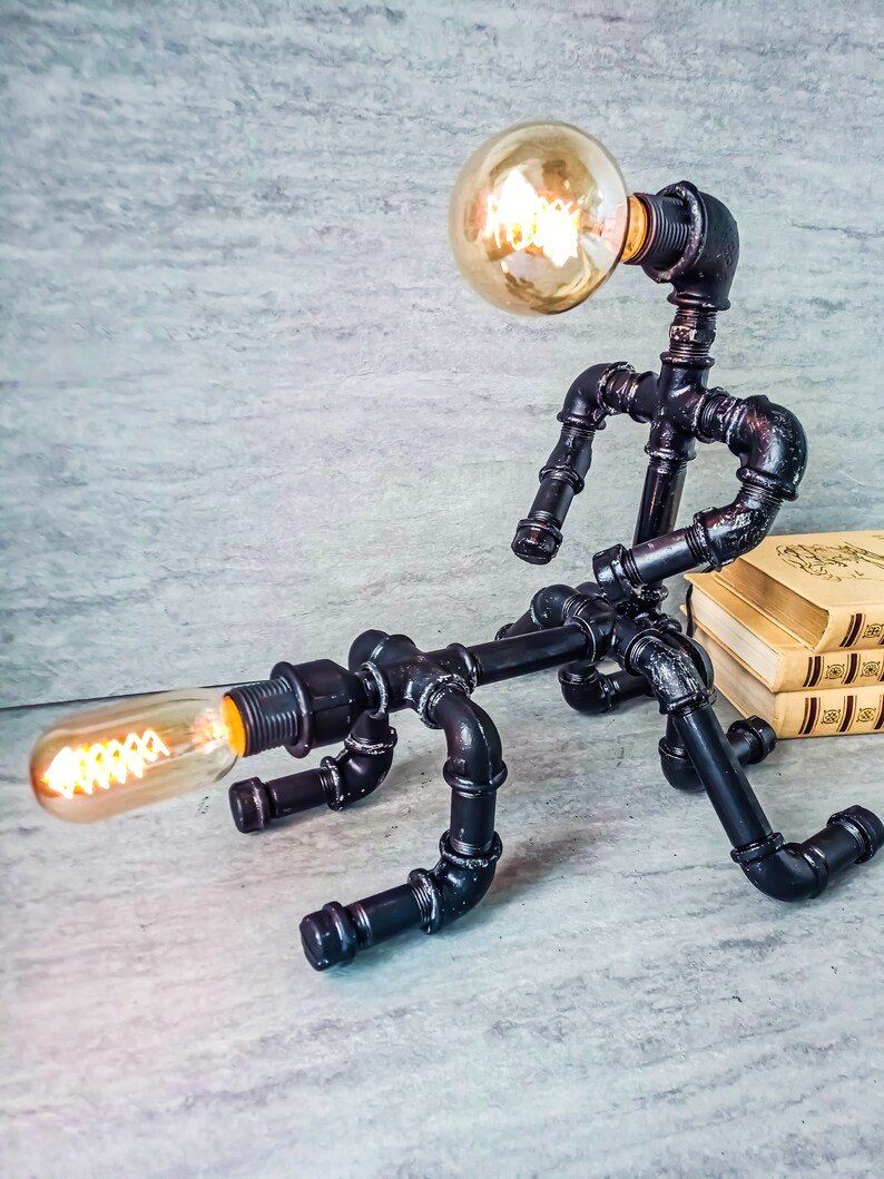 Pipeman Desk Lamp, Robot Lamp, Home Decor, Gift for Him, Edison ...