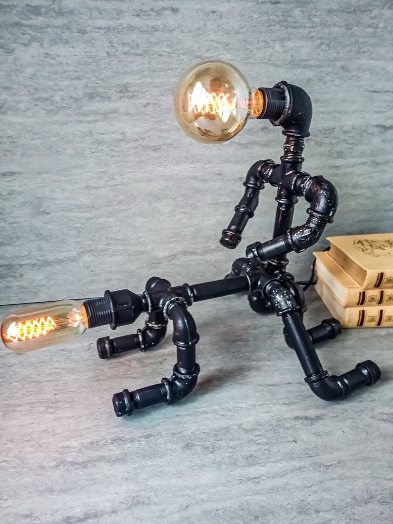Pipeman Desk Lamp, Robot Lamp, Home Decor, Gift for Him, Edison ...