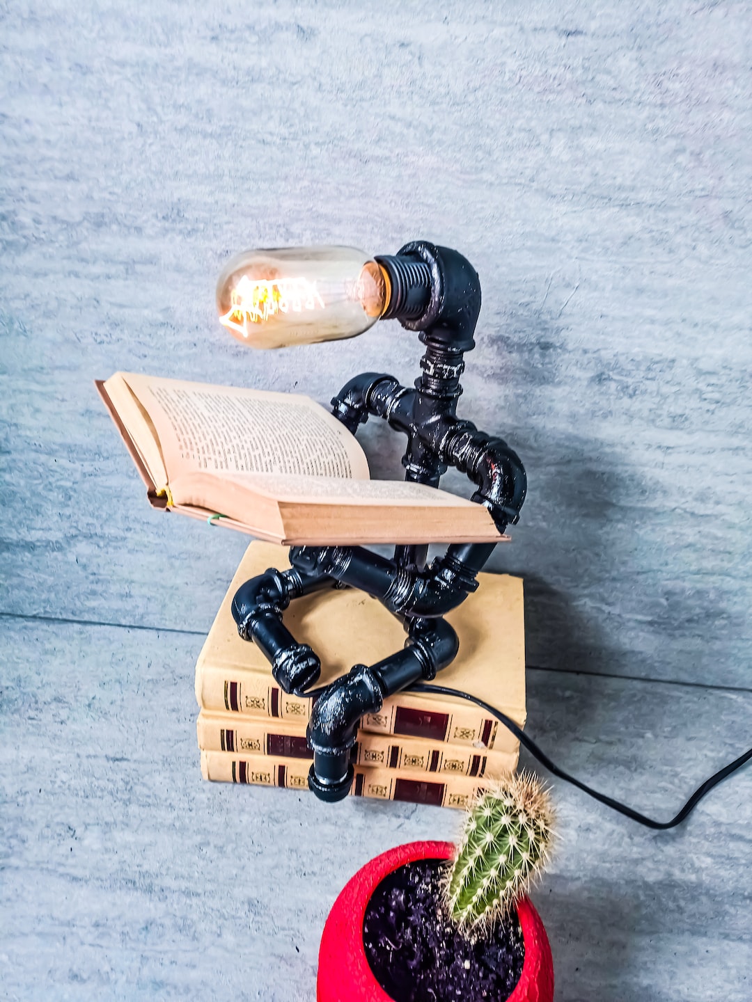 Pipeman Desk Lamp, Robot Lamp, Home Decor, Gift for Him, Edison ...