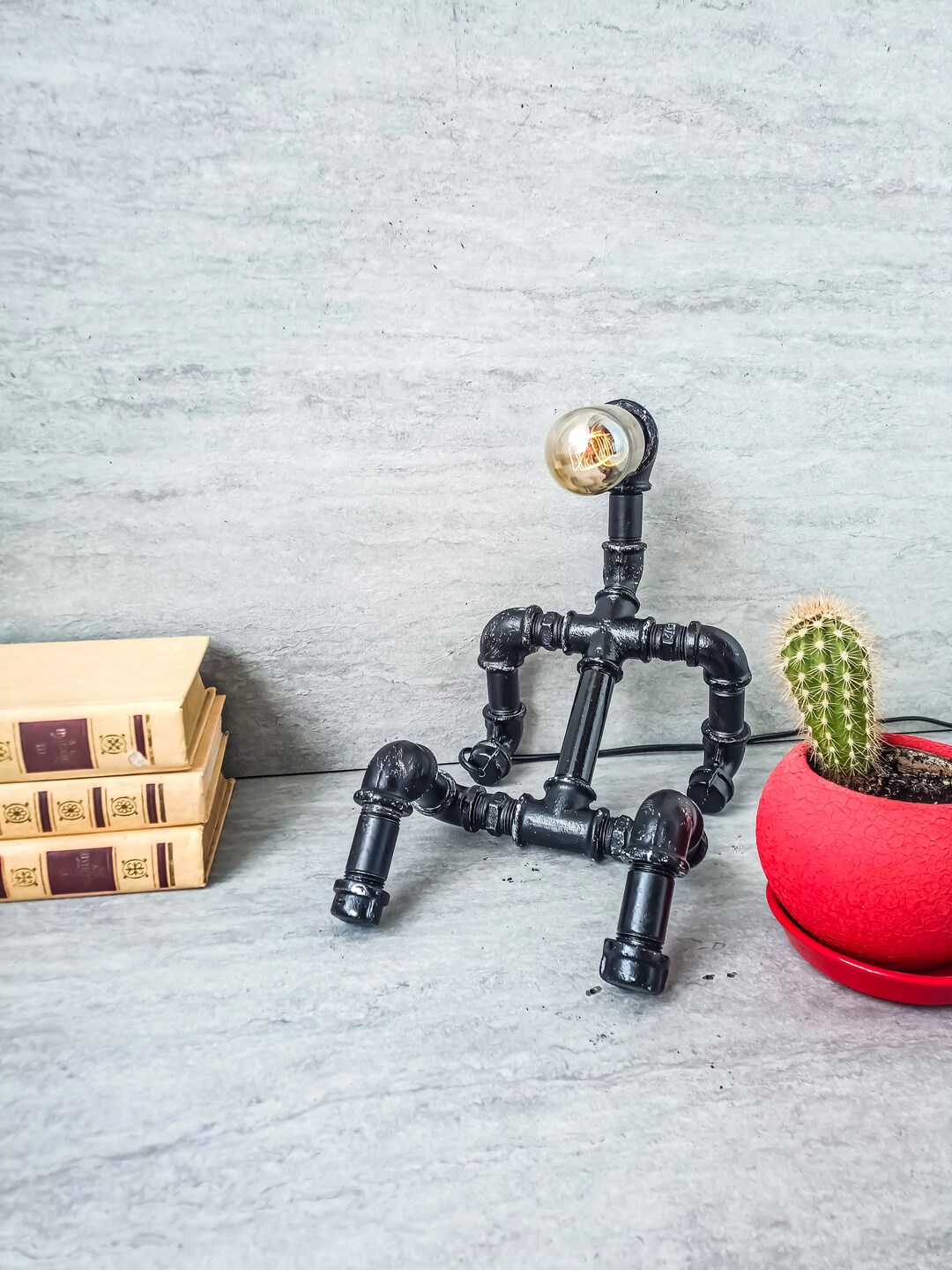 Pipeman Desk Lamp, Robot Lamp, Accent Desk Lamp, Edison Steampunk Lamp ...