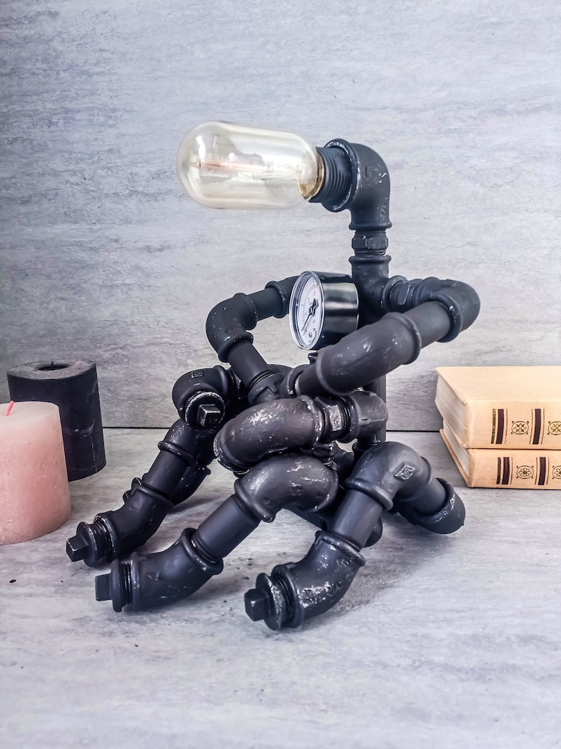 Pipeman Desk Lamp, Robot Lamp, Accent Desk Lamp, Edison Steampunk Lamp ...