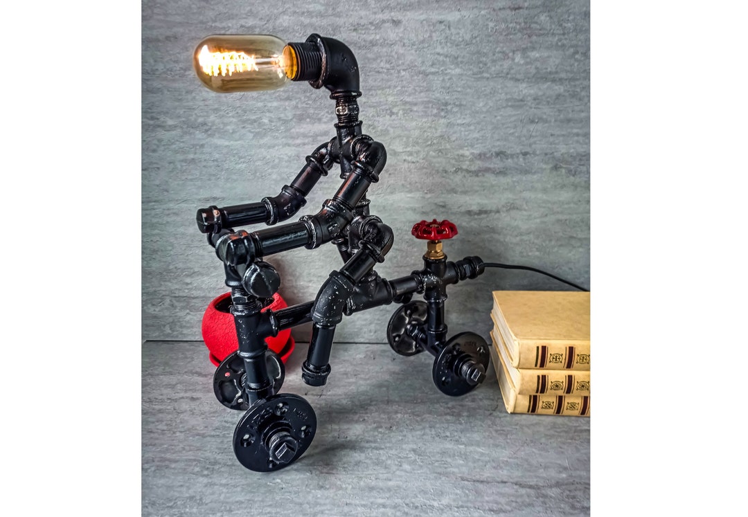 Pipeman Desk Lamp, Robot Lamp, Accent Desk Lamp, Edison Steampunk Lamp ...