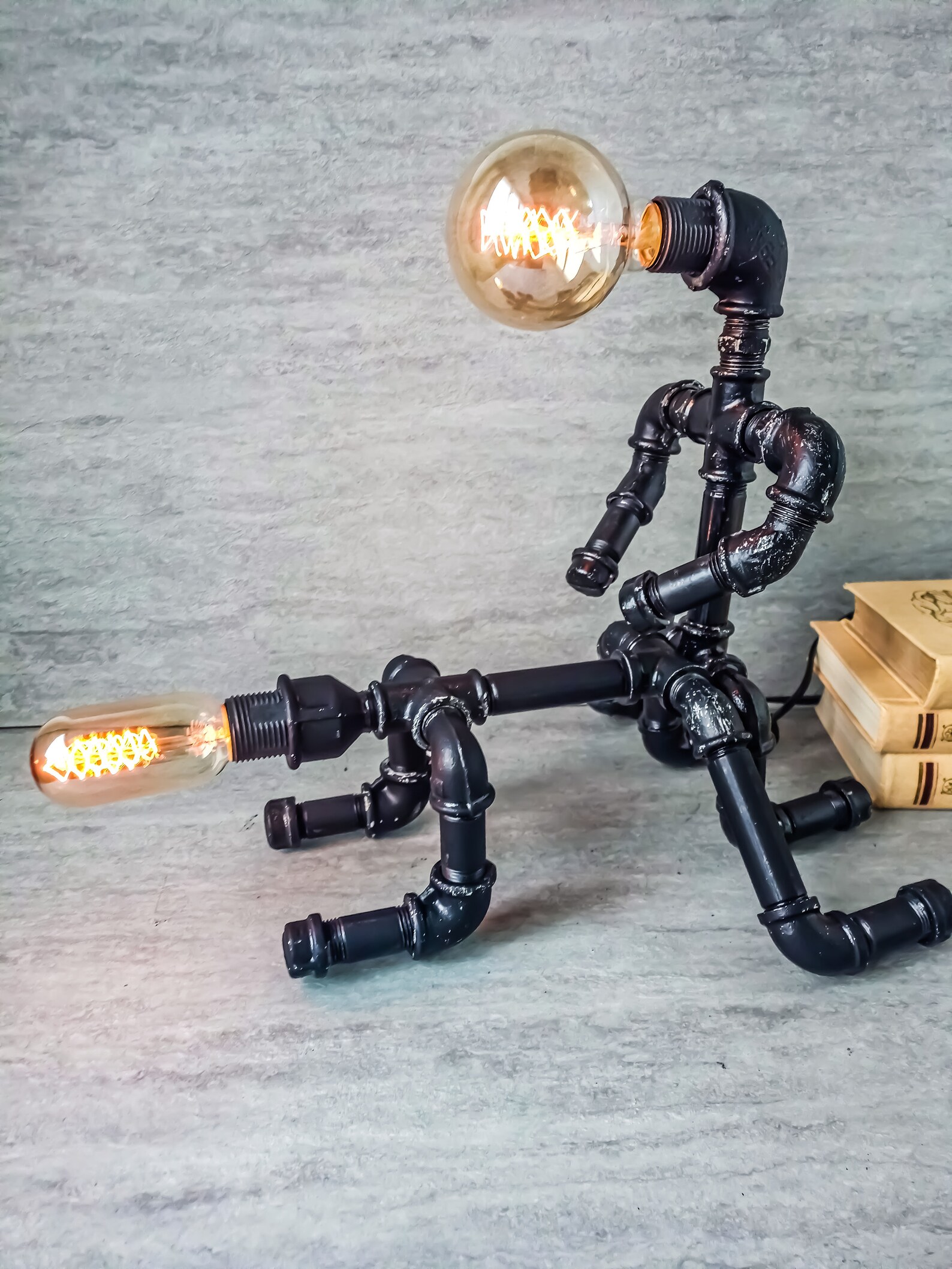 Pipeman Desk Lamp, Robot Lamp, Home Decor, Gift for Him, Edison ...