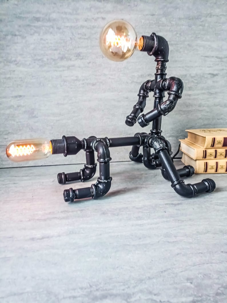 Pipeman Desk Lamp, Robot Lamp, Home Decor, Gift for Him, Edison ...