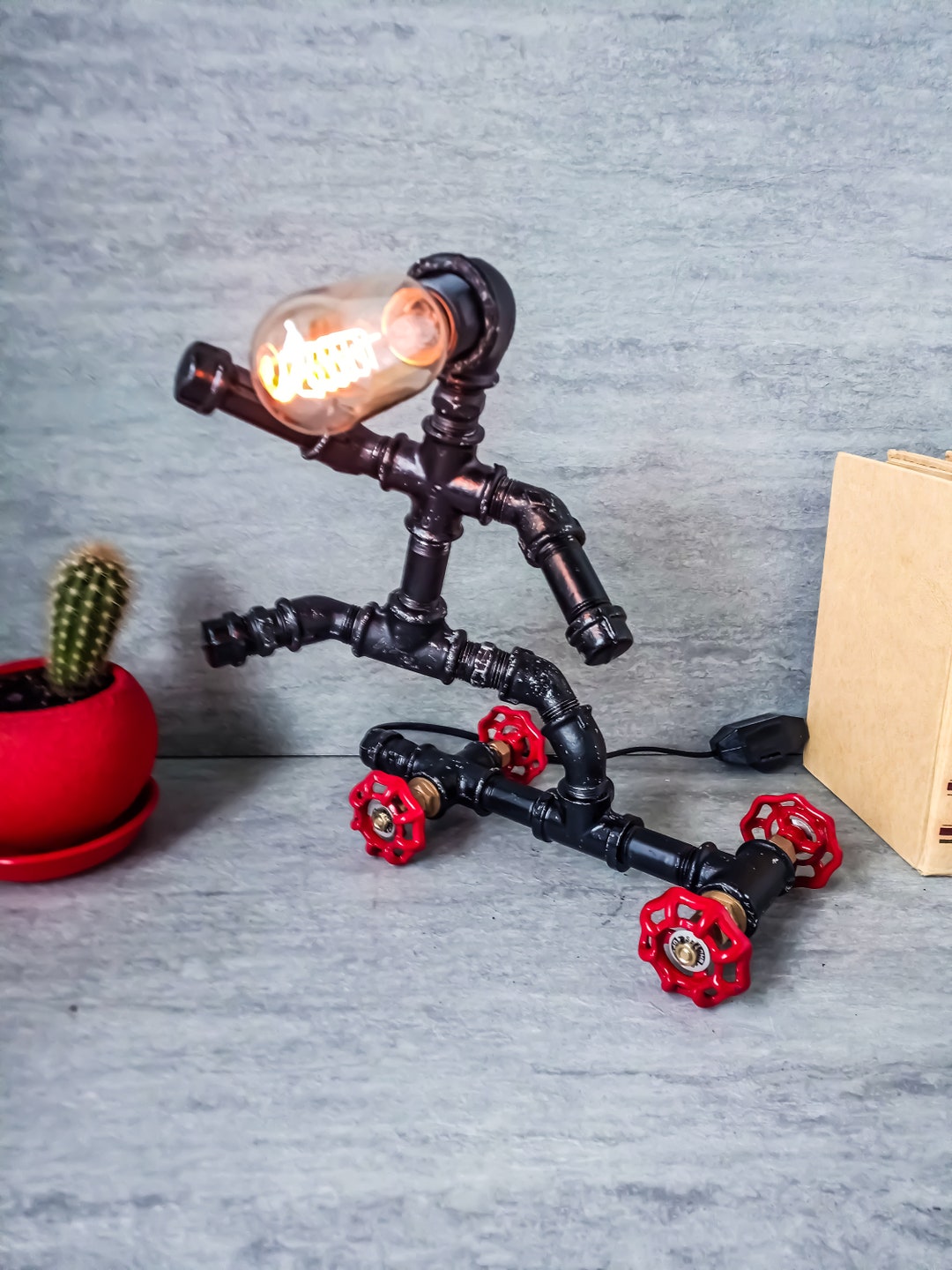 Pipeman Desk Lamp, Robot Lamp, Accent Desk Lamp, Edison Steampunk Lamp ...