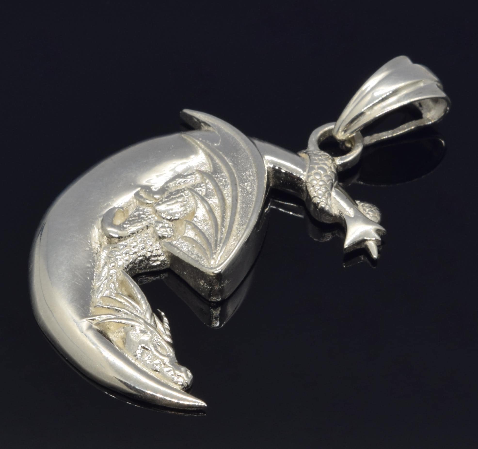 Mystical Moon Dragon Silver Pendant: Celestial Elegance Meets Mythical ...
