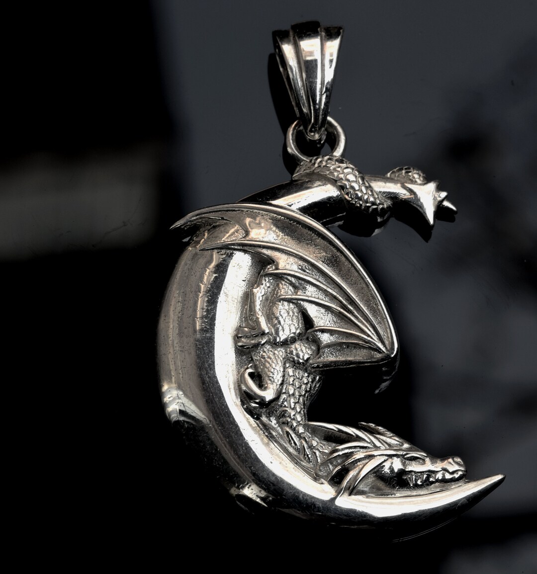 Mystical Moon Dragon Silver Pendant: Celestial Elegance Meets Mythical ...