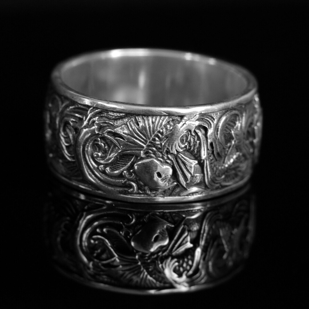 Ocean Wave & Fish Nature Chunky Thumb Ring Nature Inspired - Etsy