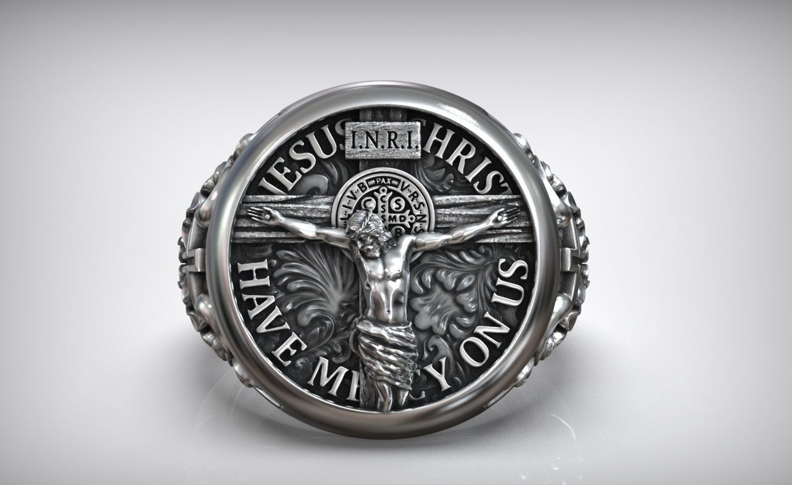 Jesus Christ Crucifixion Signet Ring, Catholic Cross Ring Catholic ...