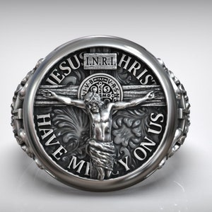 Jesus Christ Crucifixion Signet Ring, Catholic Cross Ring Catholic ...