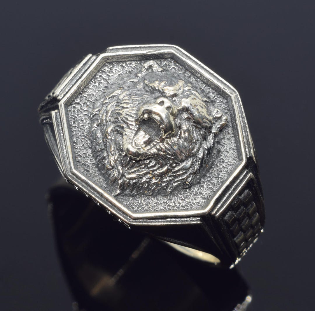 Bear Silver Signet Ring, Pinky Bear Head Ring, Animal Ring, Gifts for ...