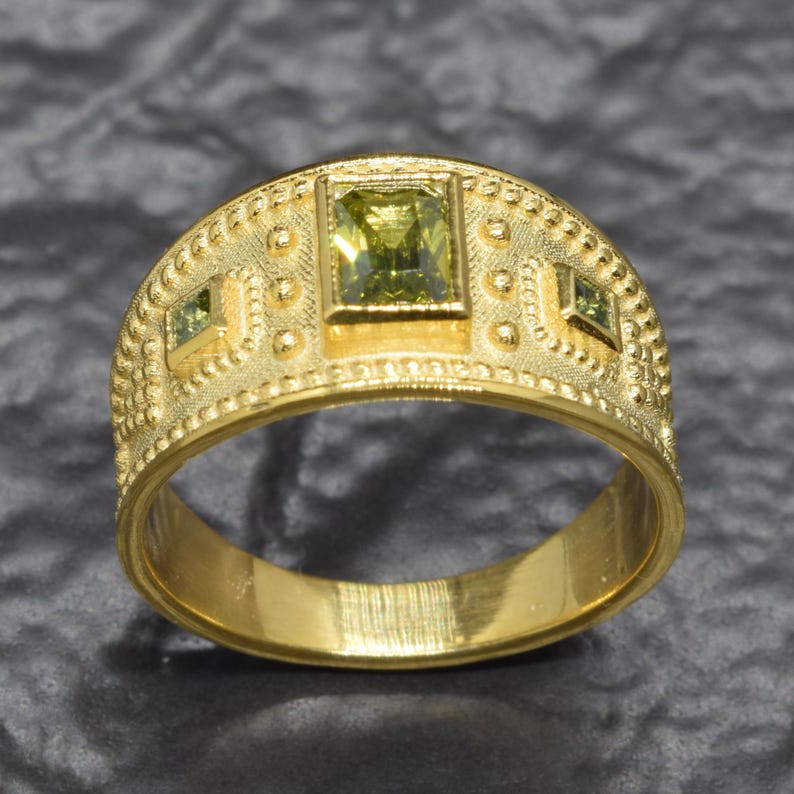 Wide Silver Band Ring With Peridot, Medieval Greek Jewelry - Etsy