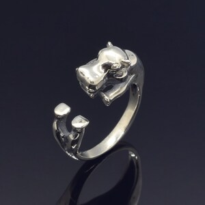 Hippo Silver Pinky Ring, Adjustable Animal Ring, Dainty Hippopotamus ...