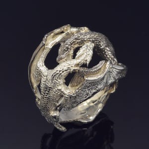 Double Fighting Dragon Silver Ring, Gold & Rhodium Plated Dragon Ring ...