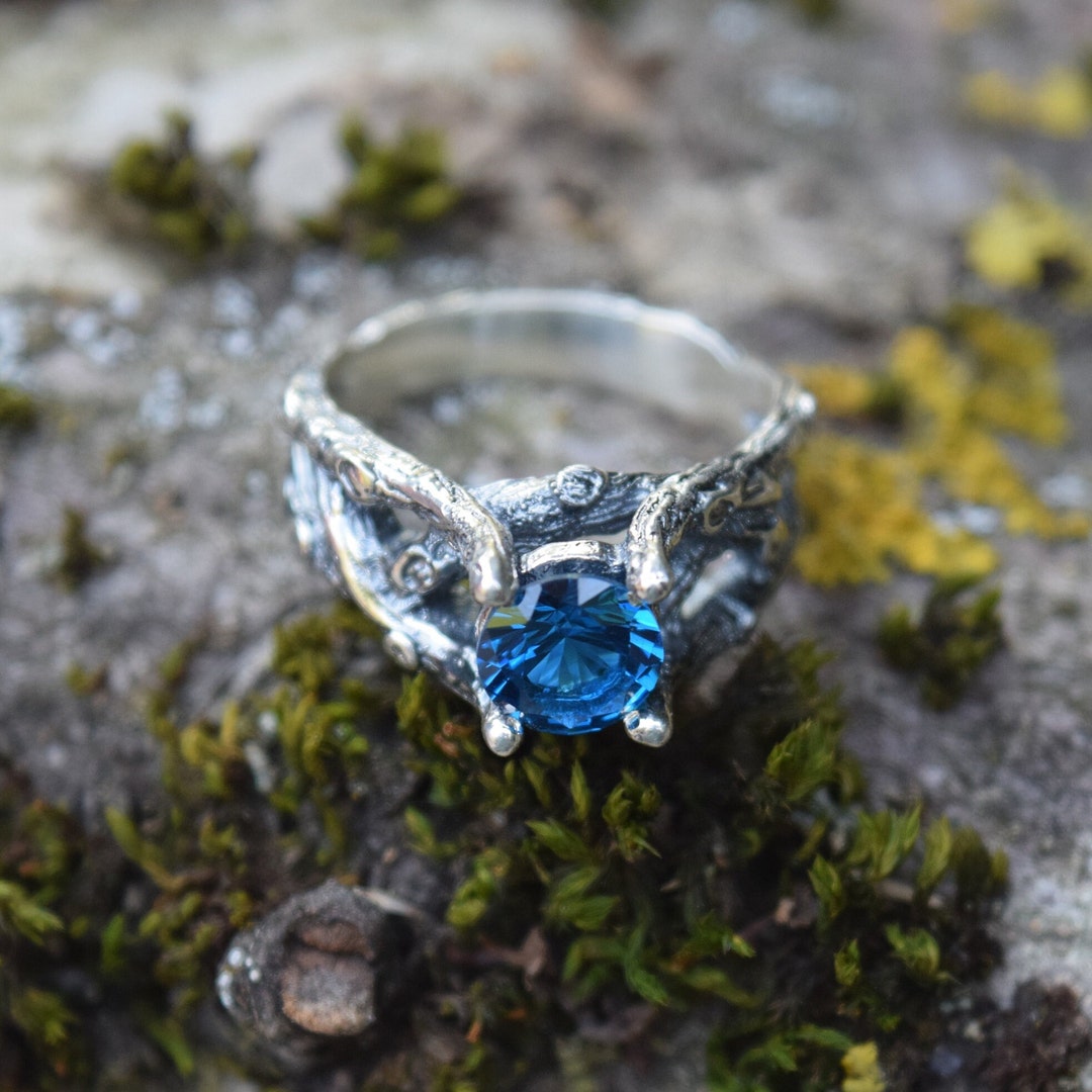 Delicate Braided Twig Engagement Ring, Dainty Branch Sapphire Silver ...